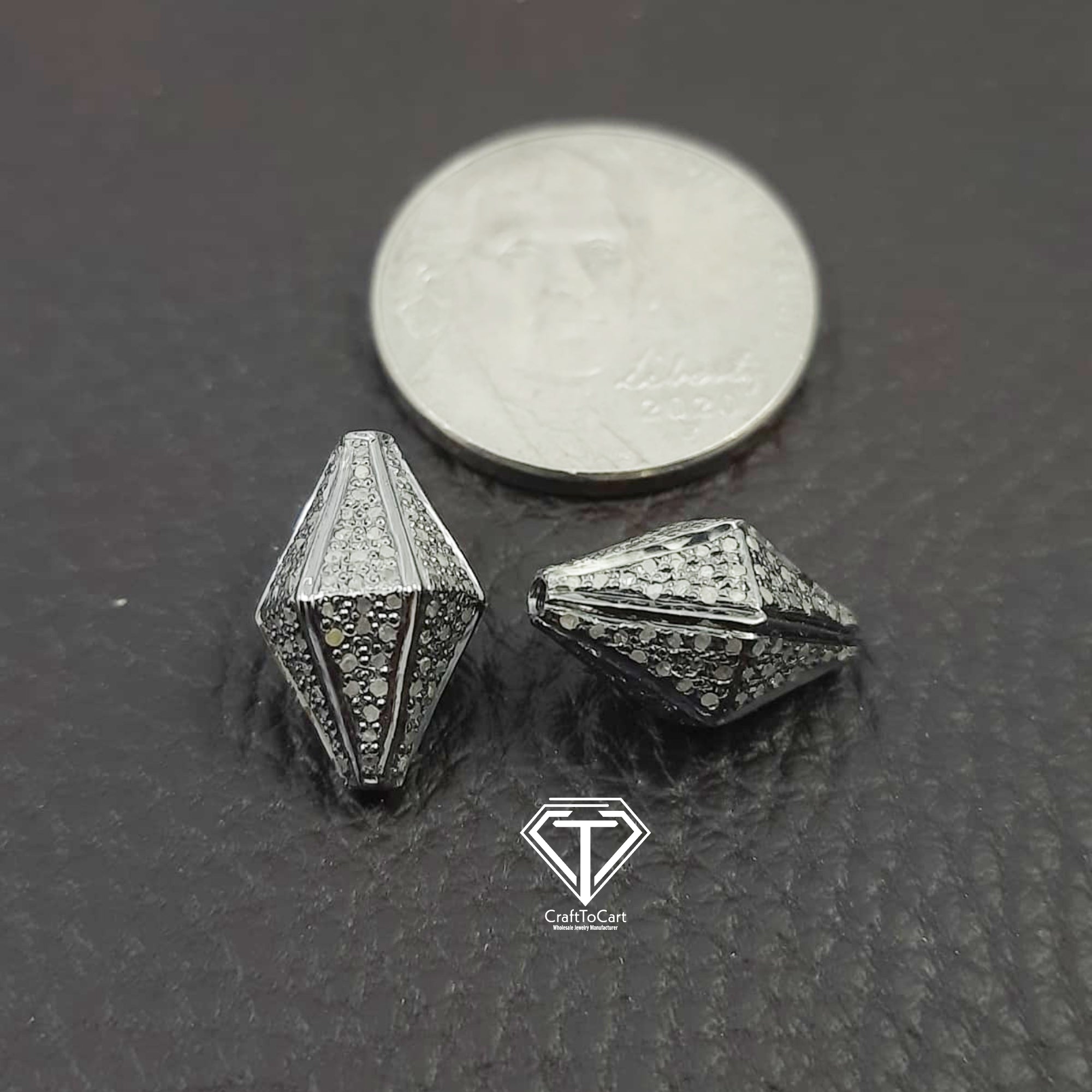 Pave Diamond Hexagonal Bipyramid Beads, Pave Shape Beads, Pave Diamond ...